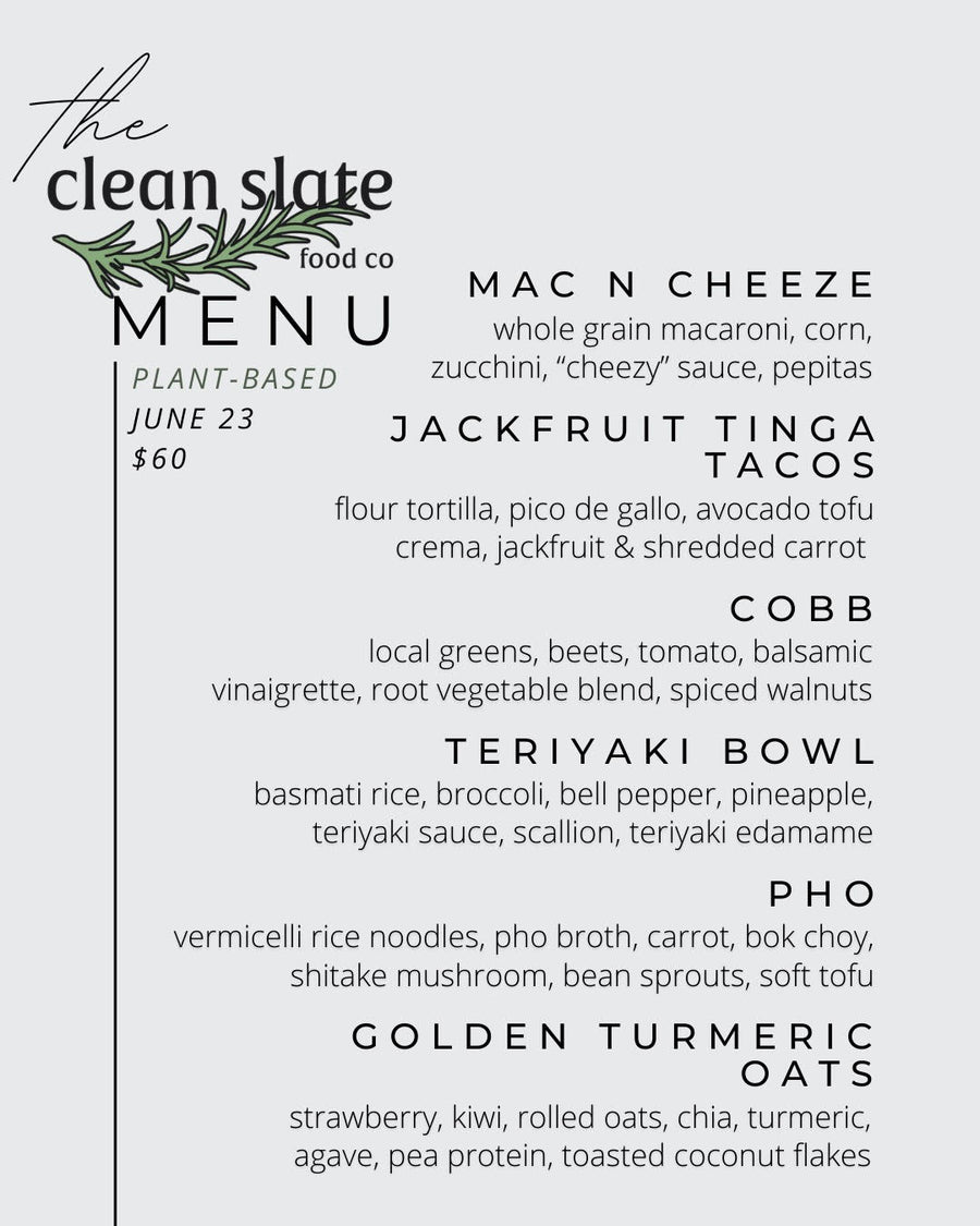 Chef's Choice Menu - Plant Based – Clean Slate Food Co.