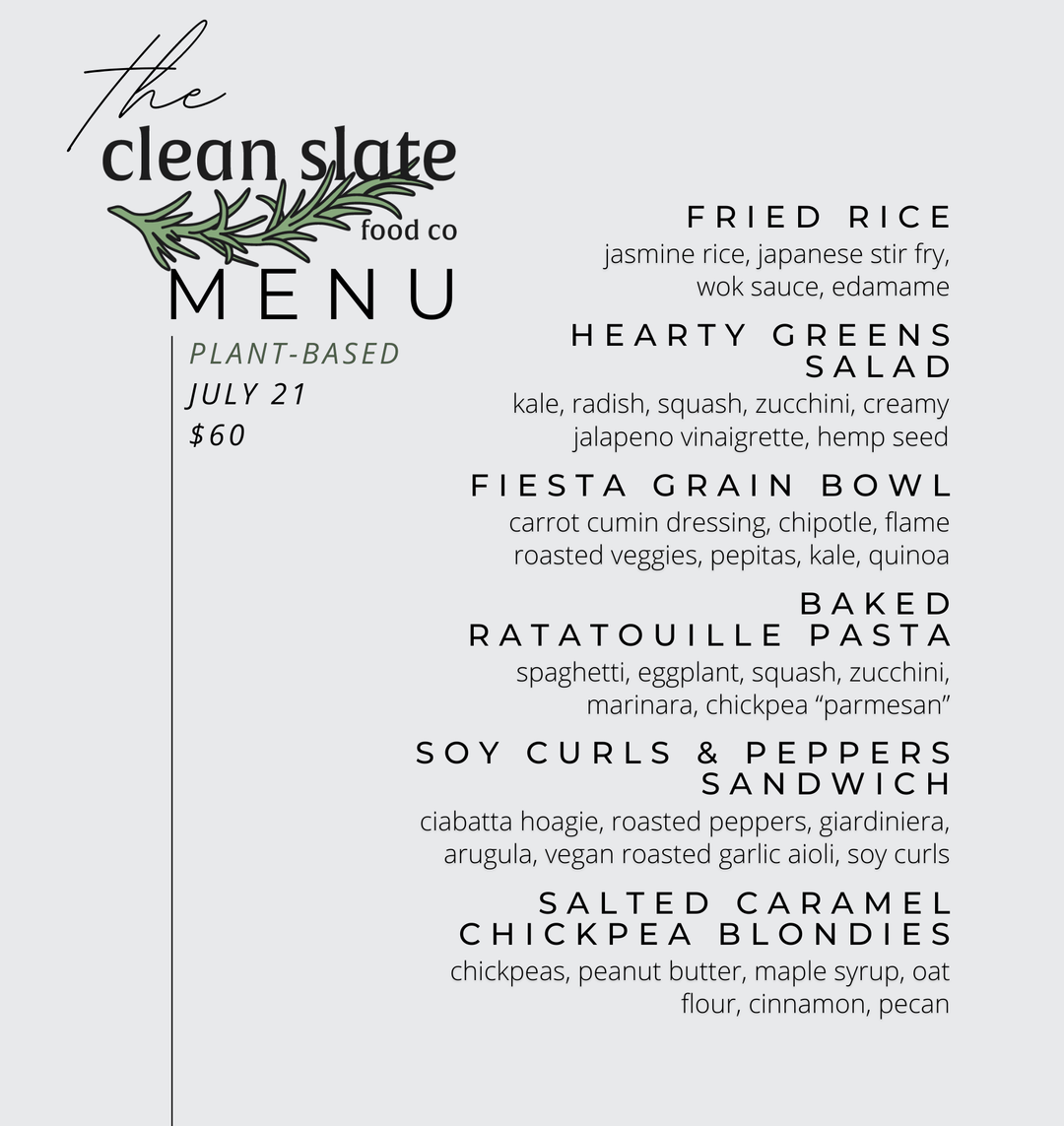 Chef's Choice Menu - Plant Based – Clean Slate Food Co.